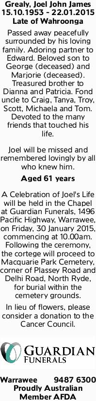 Joel Grealy - funeral details announced - RadioInfo Australia