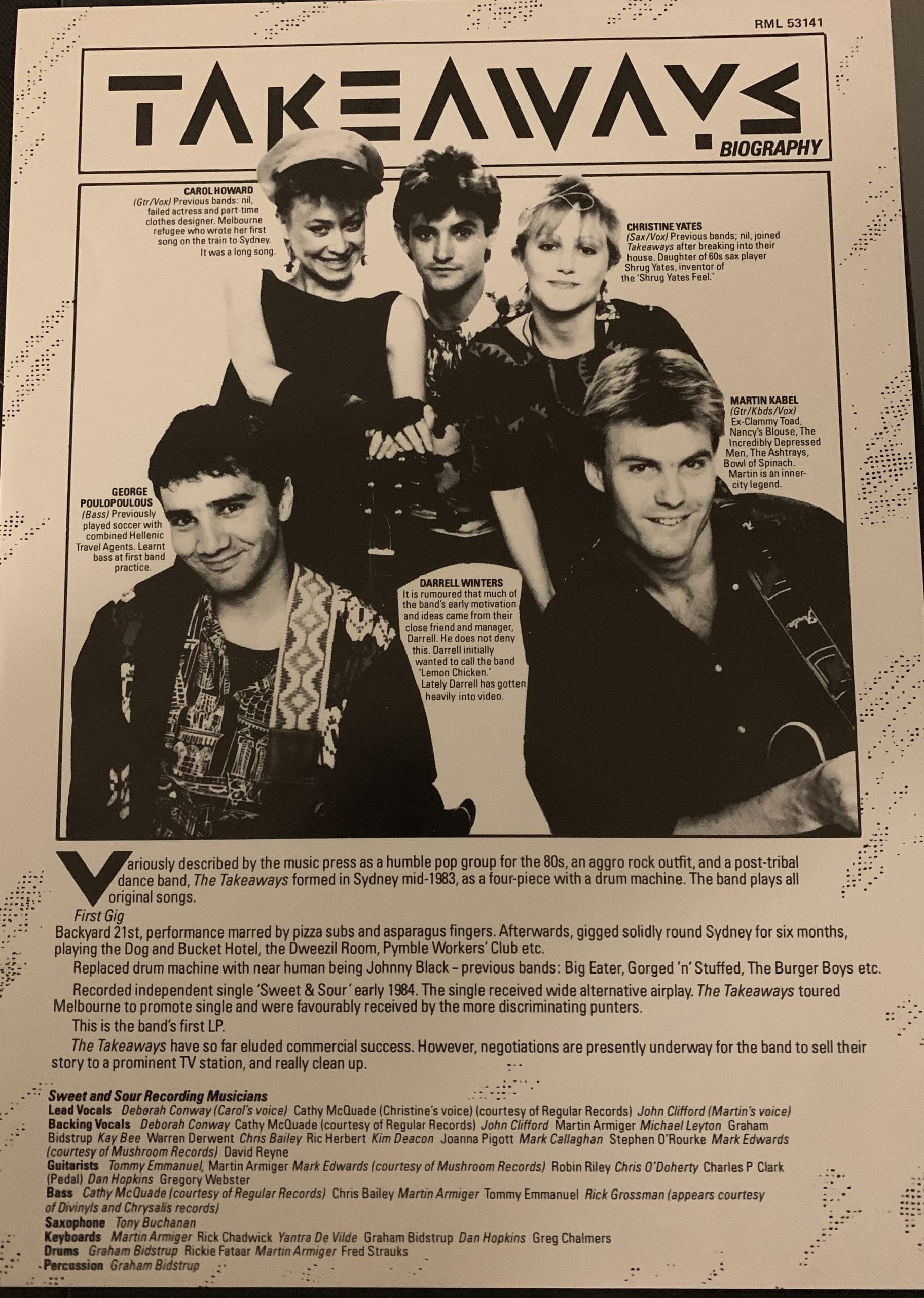 Songs of 84: Sweet and Sour /The Takeaways - RadioInfo Australia