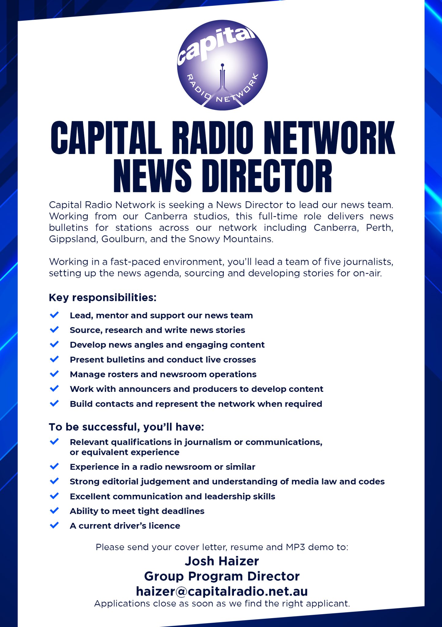 News Director, Capital Radio Network - RadioInfo Australia